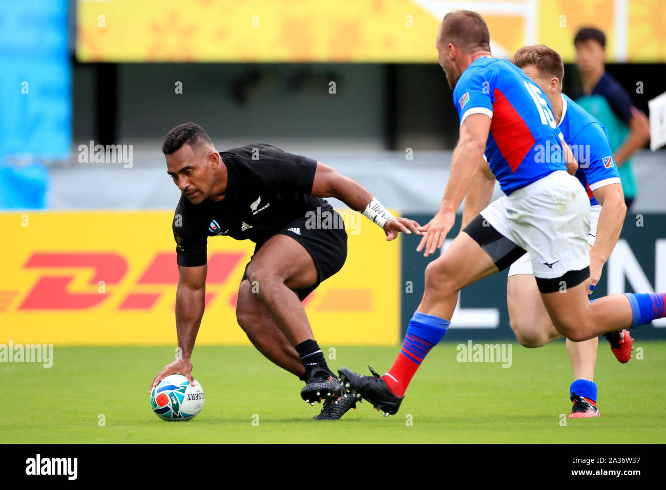 New Zealand's Sevu Reece scores his sides seventh try during the 2019 ...