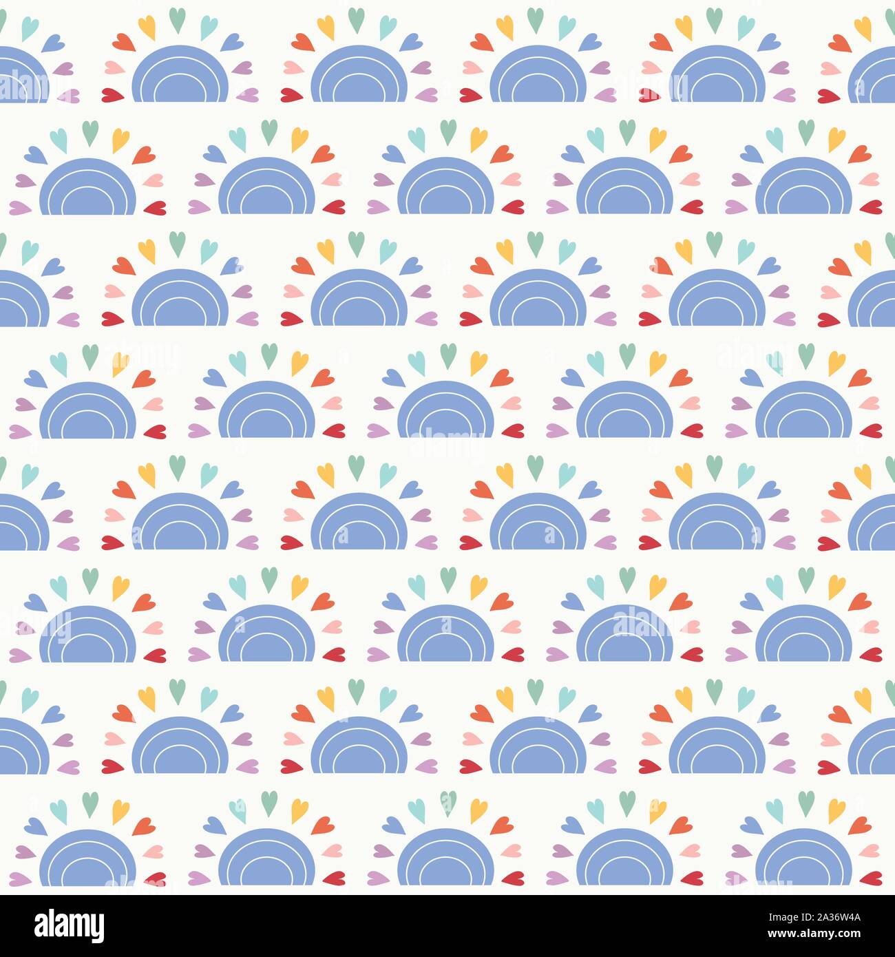 Vector rainbow coloured heart and semi circle seamless pattern design ...