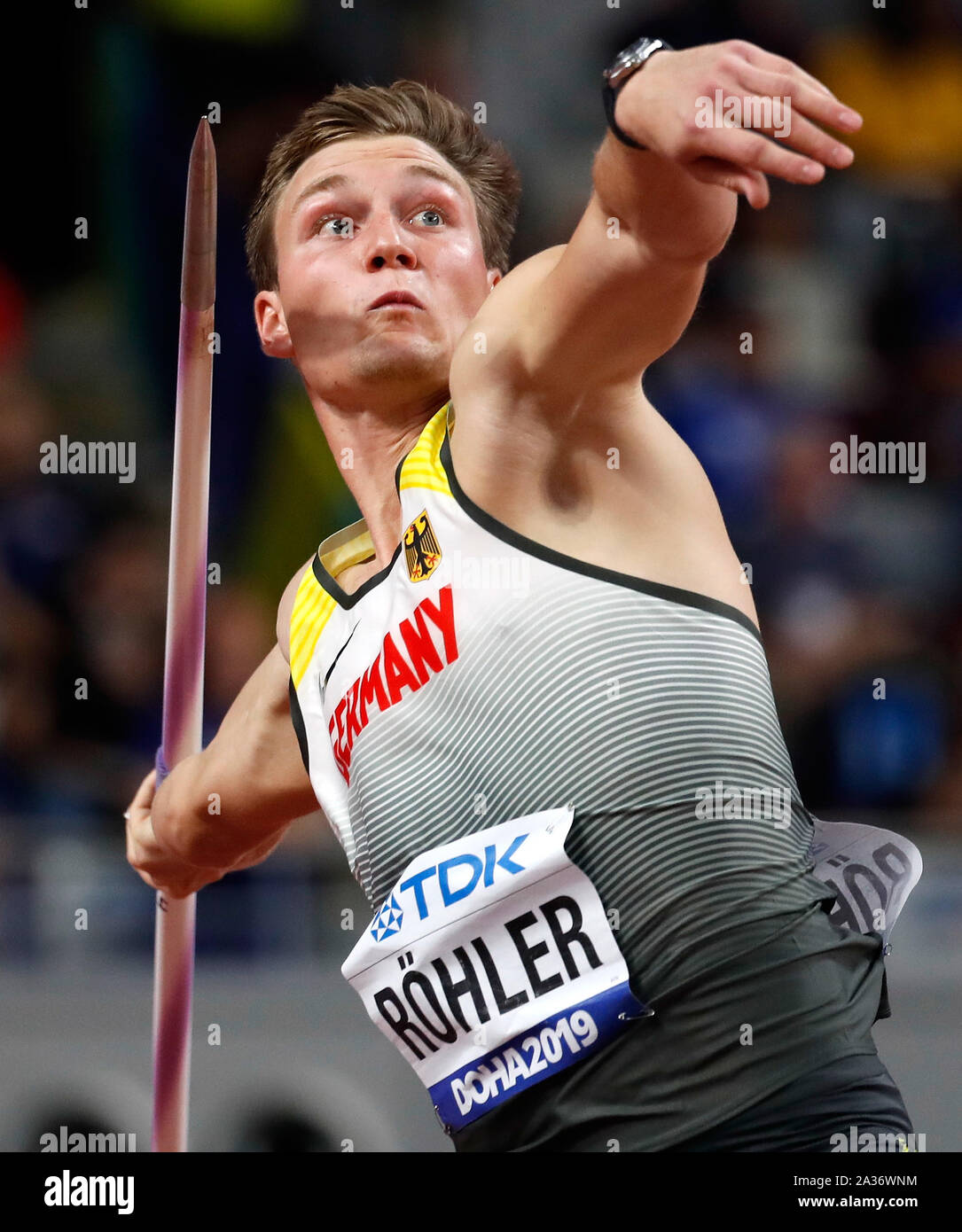 Doha, Qatar. 5th Oct, 2019. Thomas Rohler of Germany competes during ...