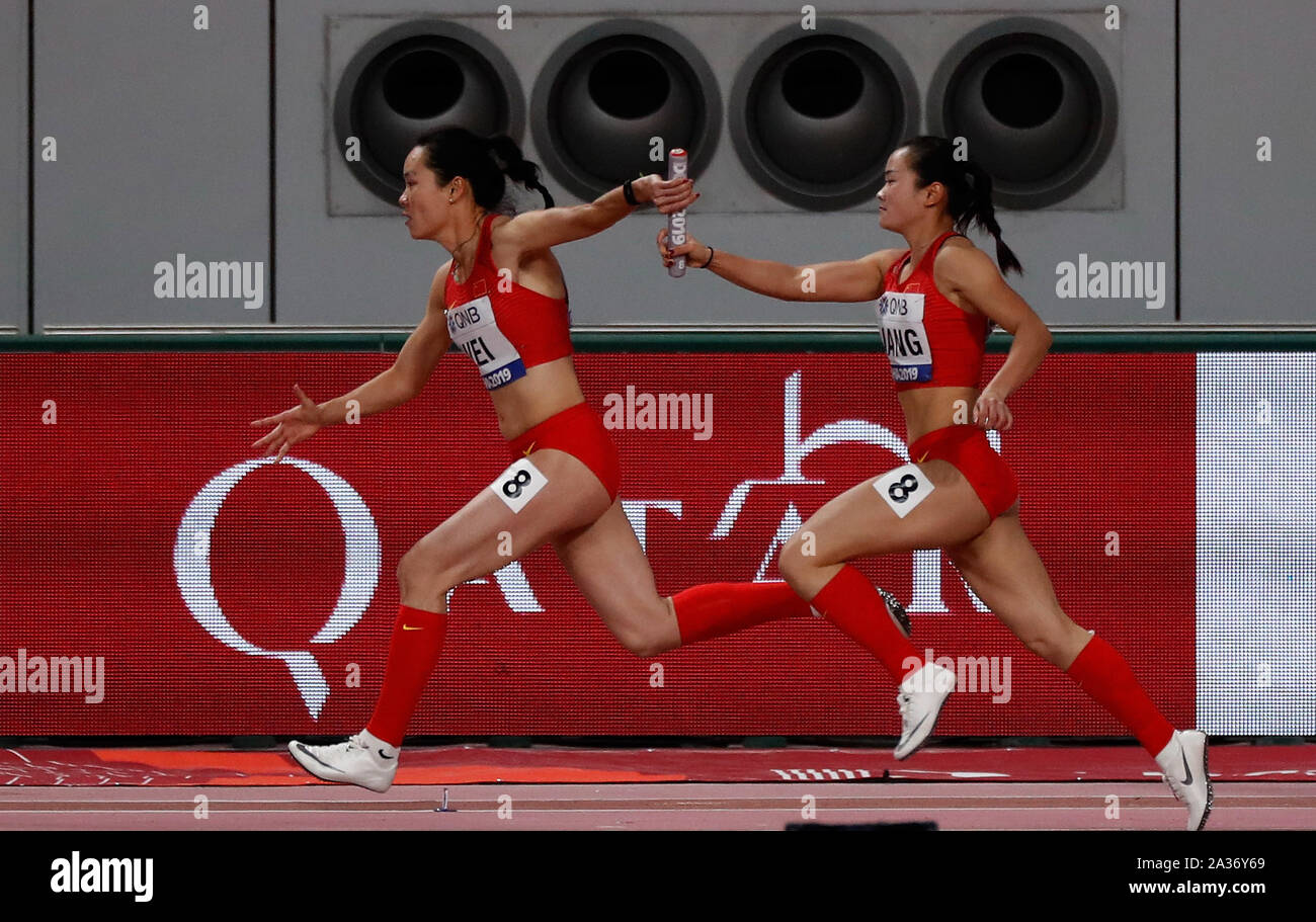 Doha, Qatar. 5th Oct, 2019. Liang Xiaojing (R) and Wei Yongli of Team ...