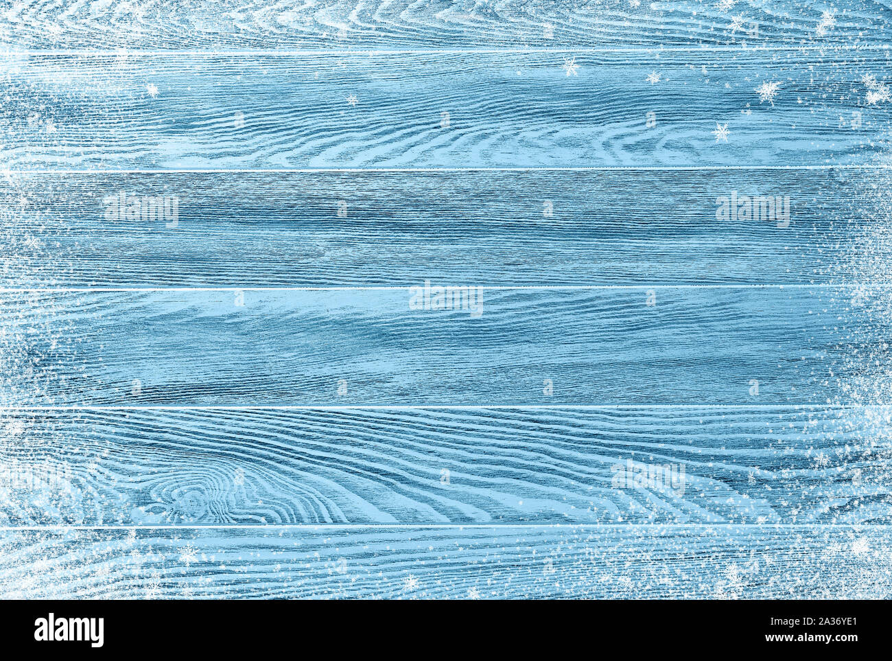 Blue winter wood texture with snow and flakes. Christmas background ...