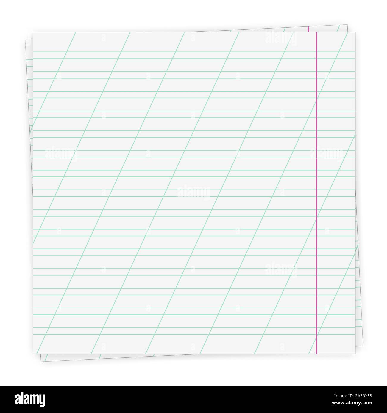 Sheet of notebook paper in diagonal lines, isolated on white background ...