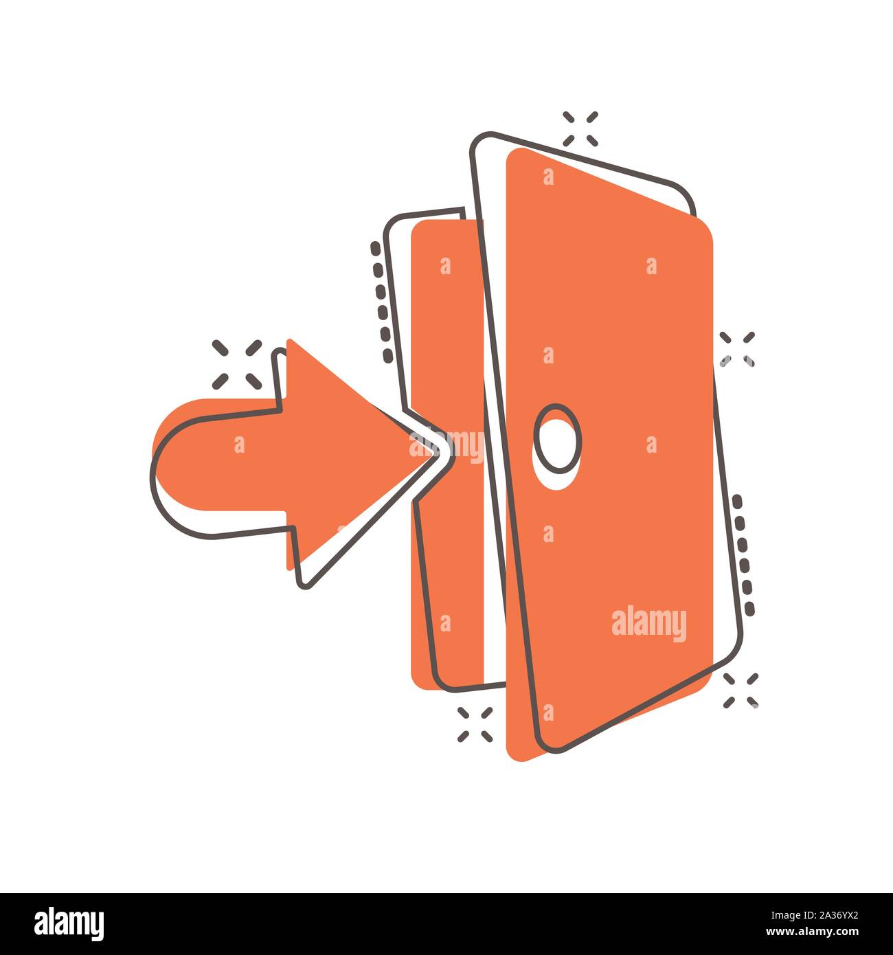 Vector cartoon entrance door icon in comic style. Exit doors concept ...