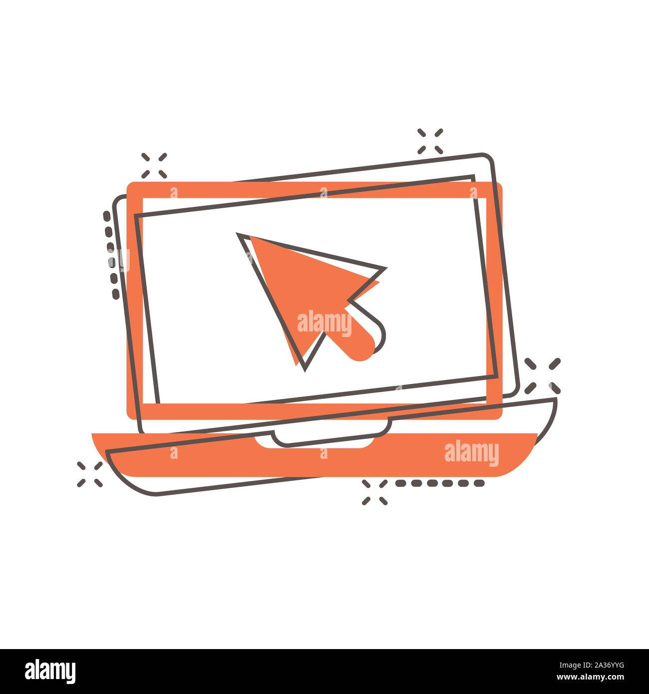 Vector cartoon laptop notebook with mouse cursor icon in comic style ...