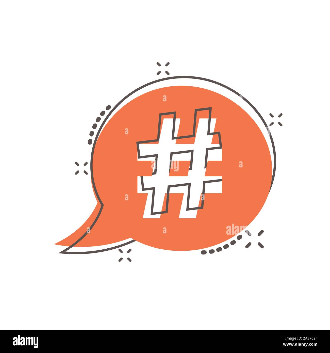 Vector cartoon hashtag icon in comic style. Social media marketing ...