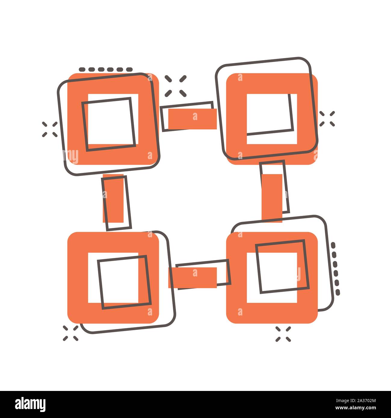 Vector cartoon blockchain technology icon in comic style. Cryptography ...