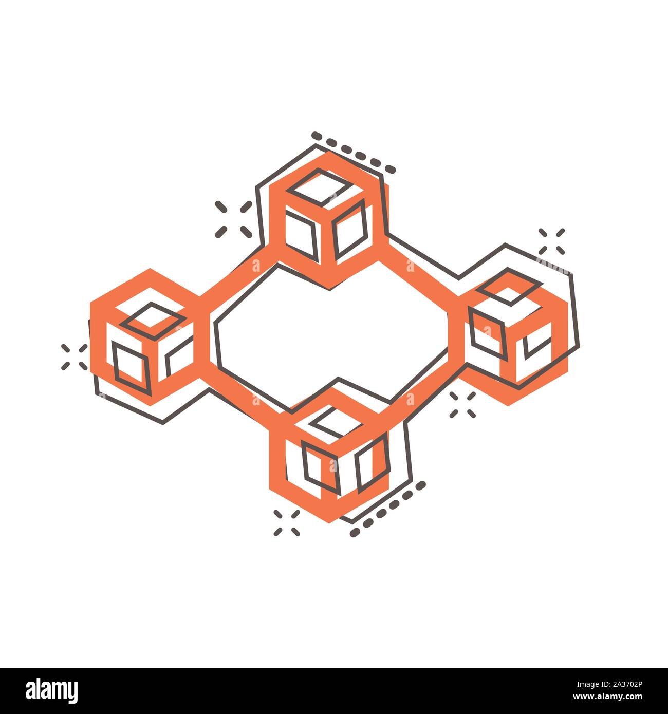 Vector cartoon blockchain technology icon in comic style. Cryptography ...