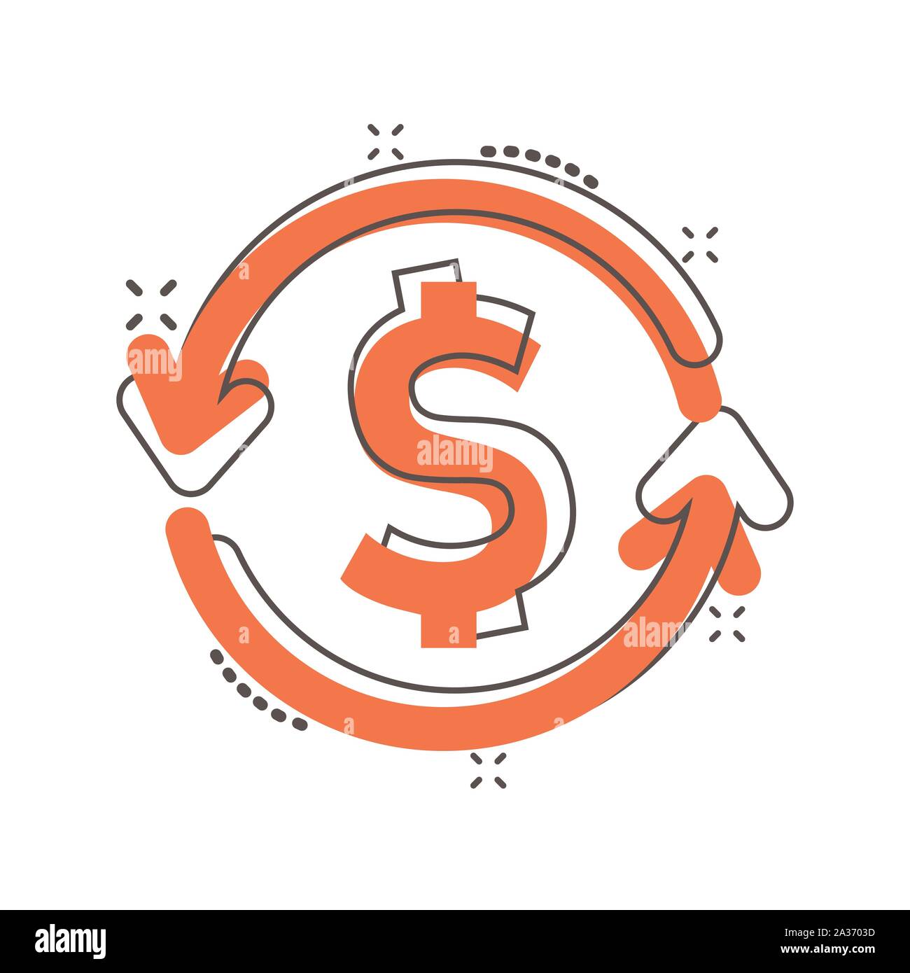 Vector cartoon money dollar with arrow icon in comic style. Exchange ...