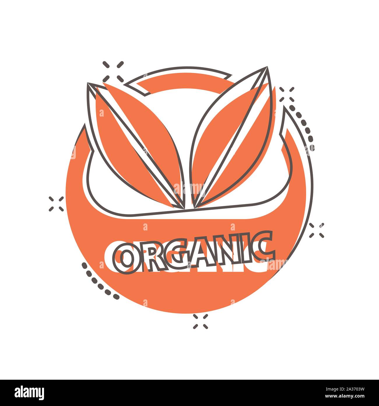 Vector cartoon vegan organic badge icon in comic style. Eco bio product ...