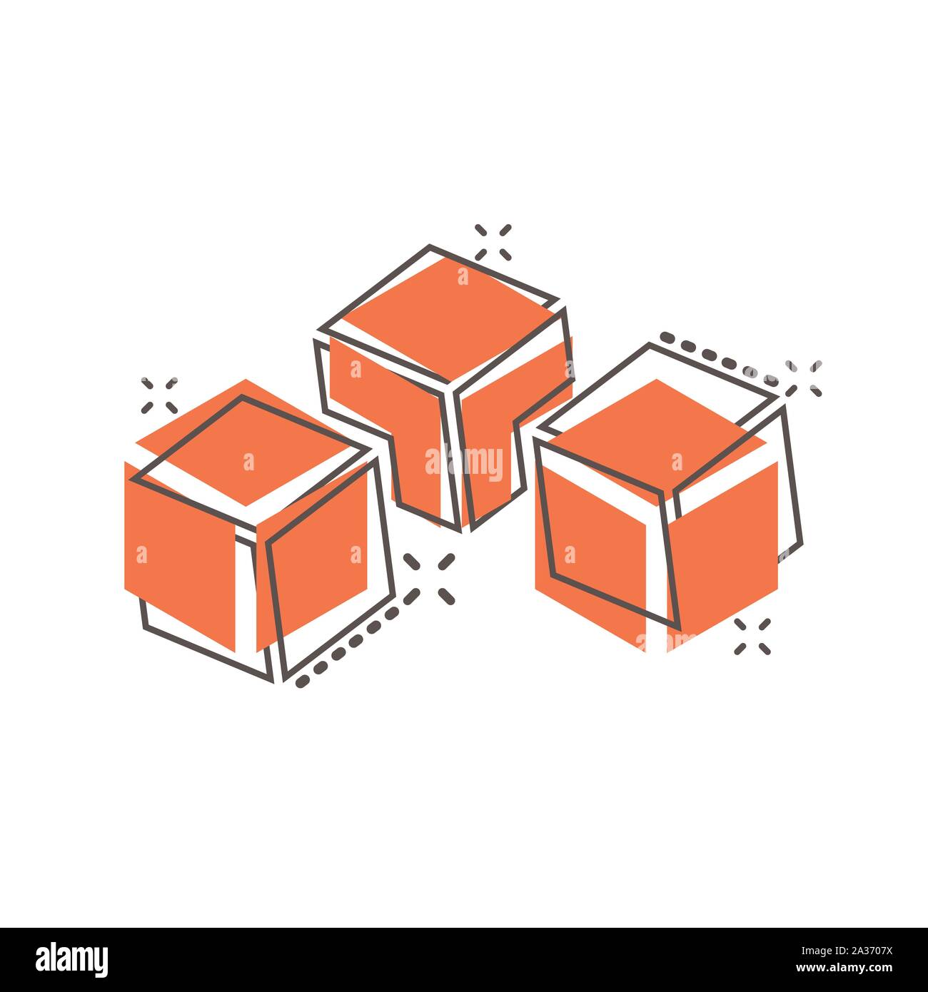 Vector cartoon blockchain technology icon in comic style. Cryptography ...