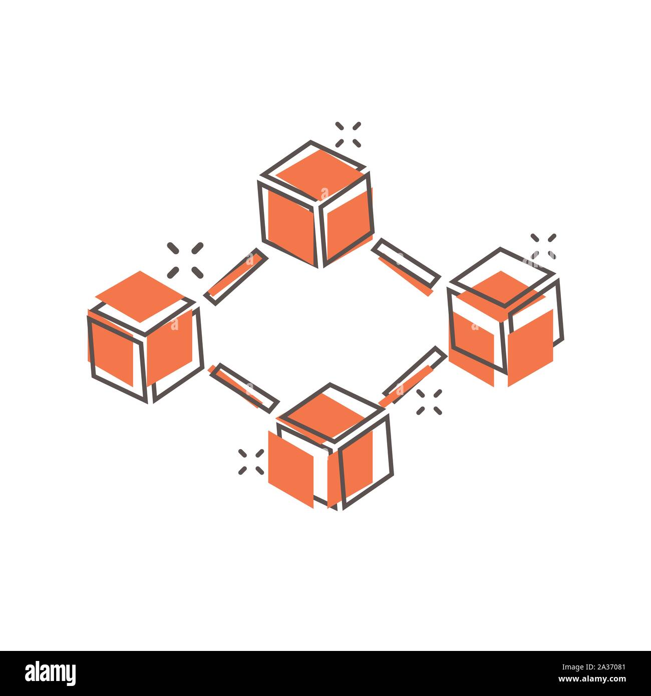 Vector cartoon blockchain technology icon in comic style. Cryptography ...