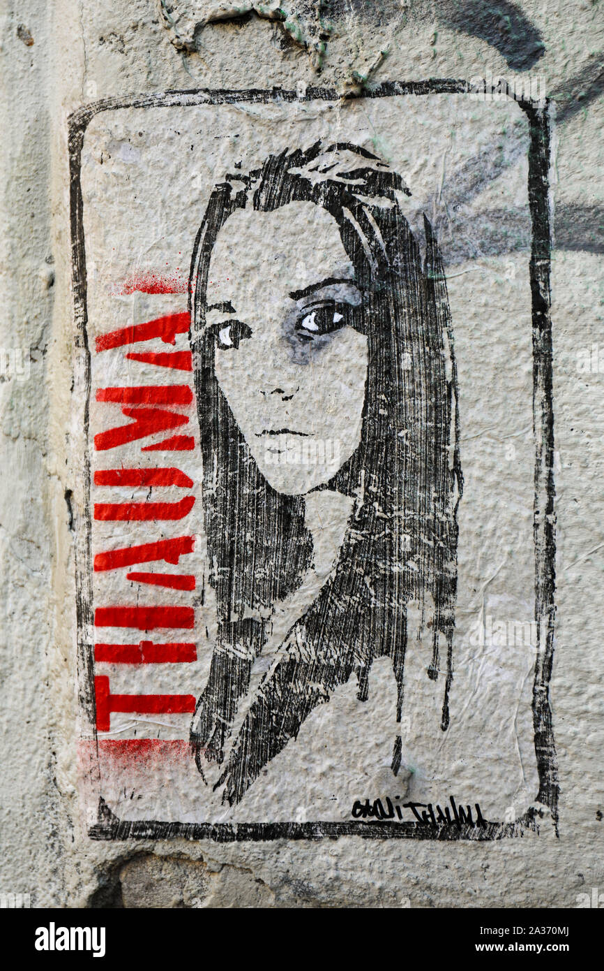 Transparent poster, street art, in Trastevere district, Rome, Italy ...