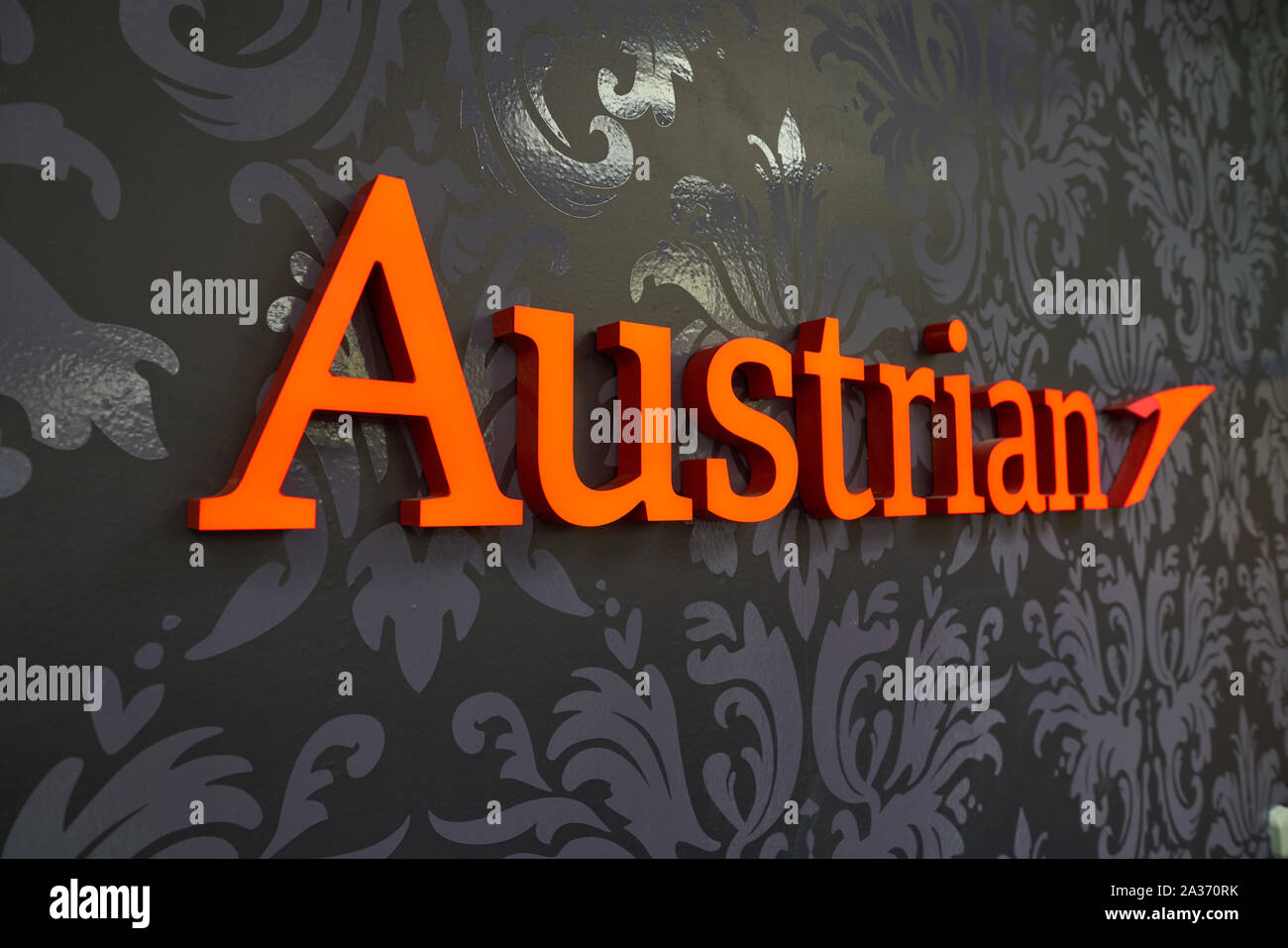 VIENNA, AUSTRIA - CIRCA MAY, 2019: close up shot of Austrian Airlines ...