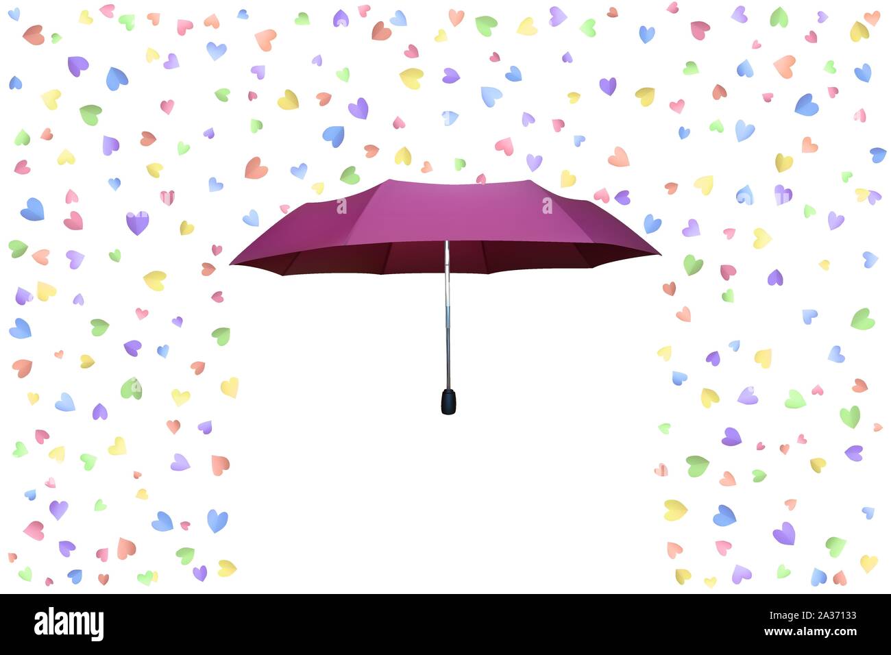 Valentine Day greeting card. Raining hearts. Pink umbrella. Vector ...