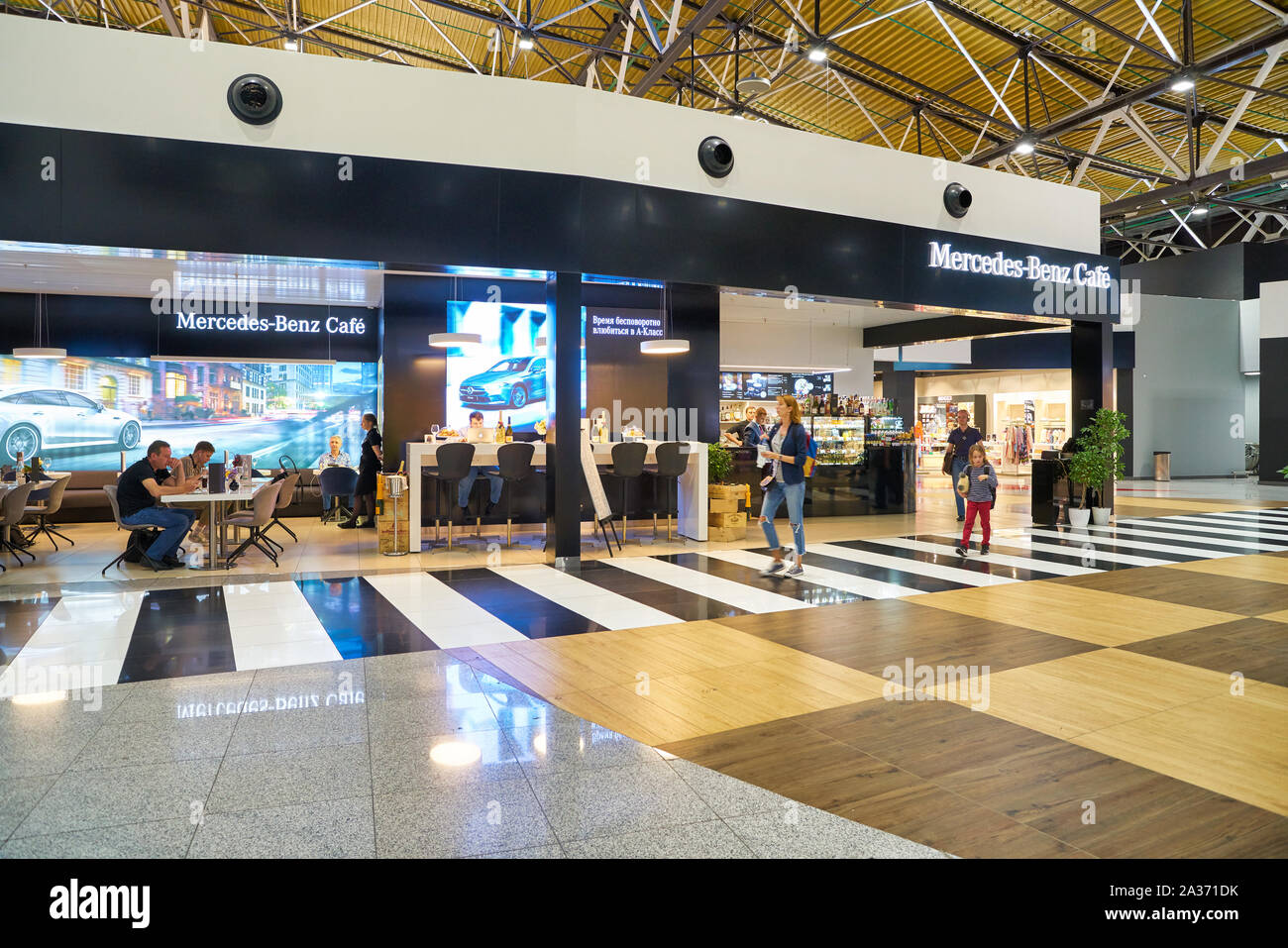 MOSCOW, RUSSIA - CIRCA MAY, 2019: Mercedes Benz Cafe in Terminal B ...