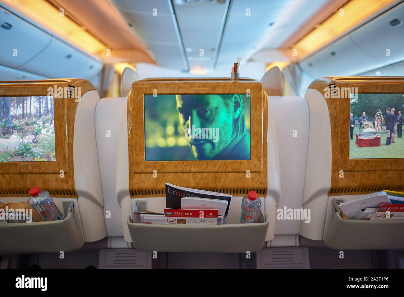 DUBAI, UAE - CIRCA JUNE, 2015: interior shot of business class at ...