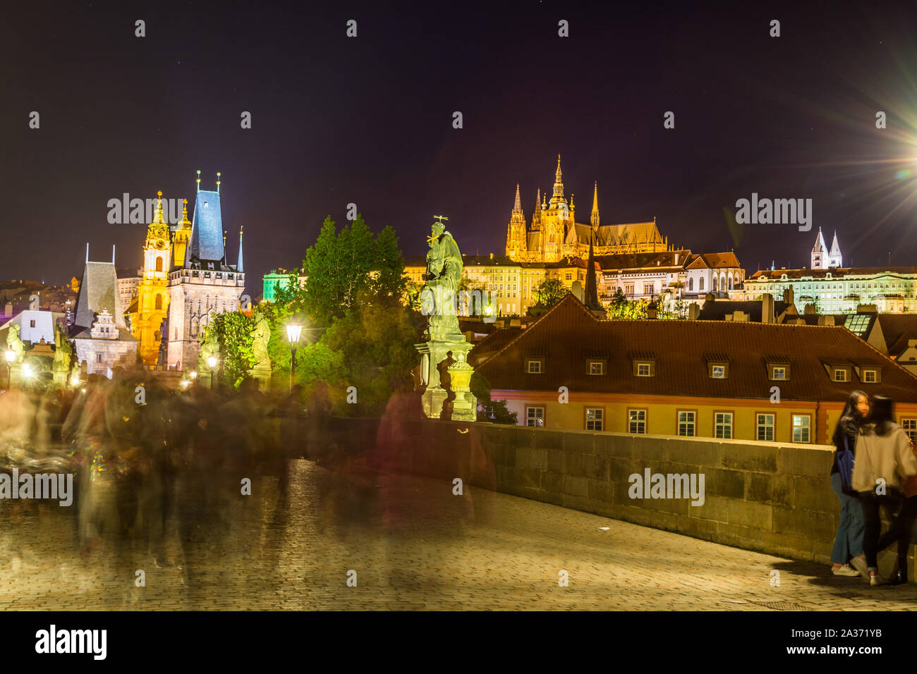 NIght view of the Lesser Town Bridge Tower, form the entrance to the ...
