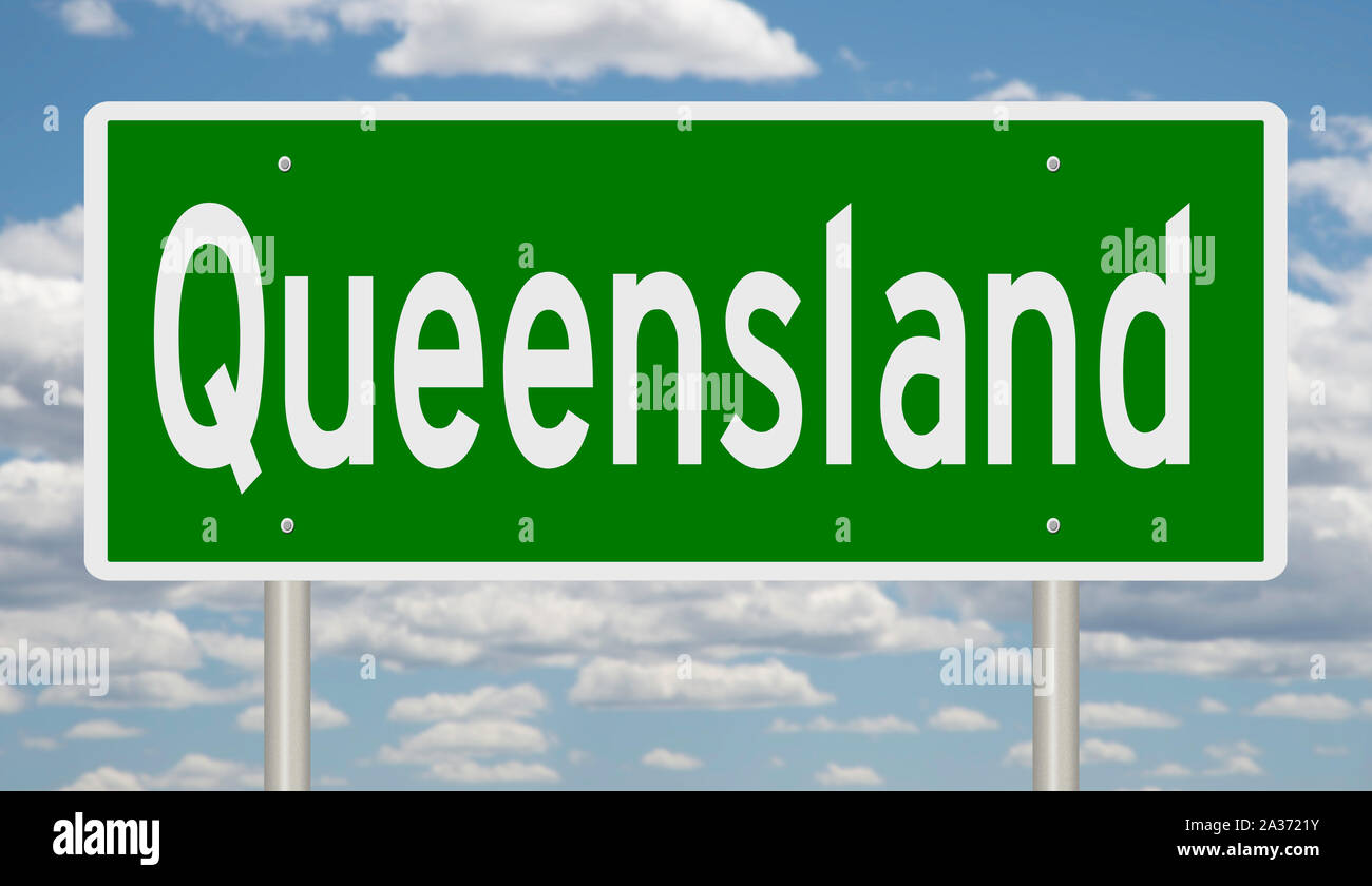 Rendering of a green 3d highway sign for Queensland Stock Photo - Alamy