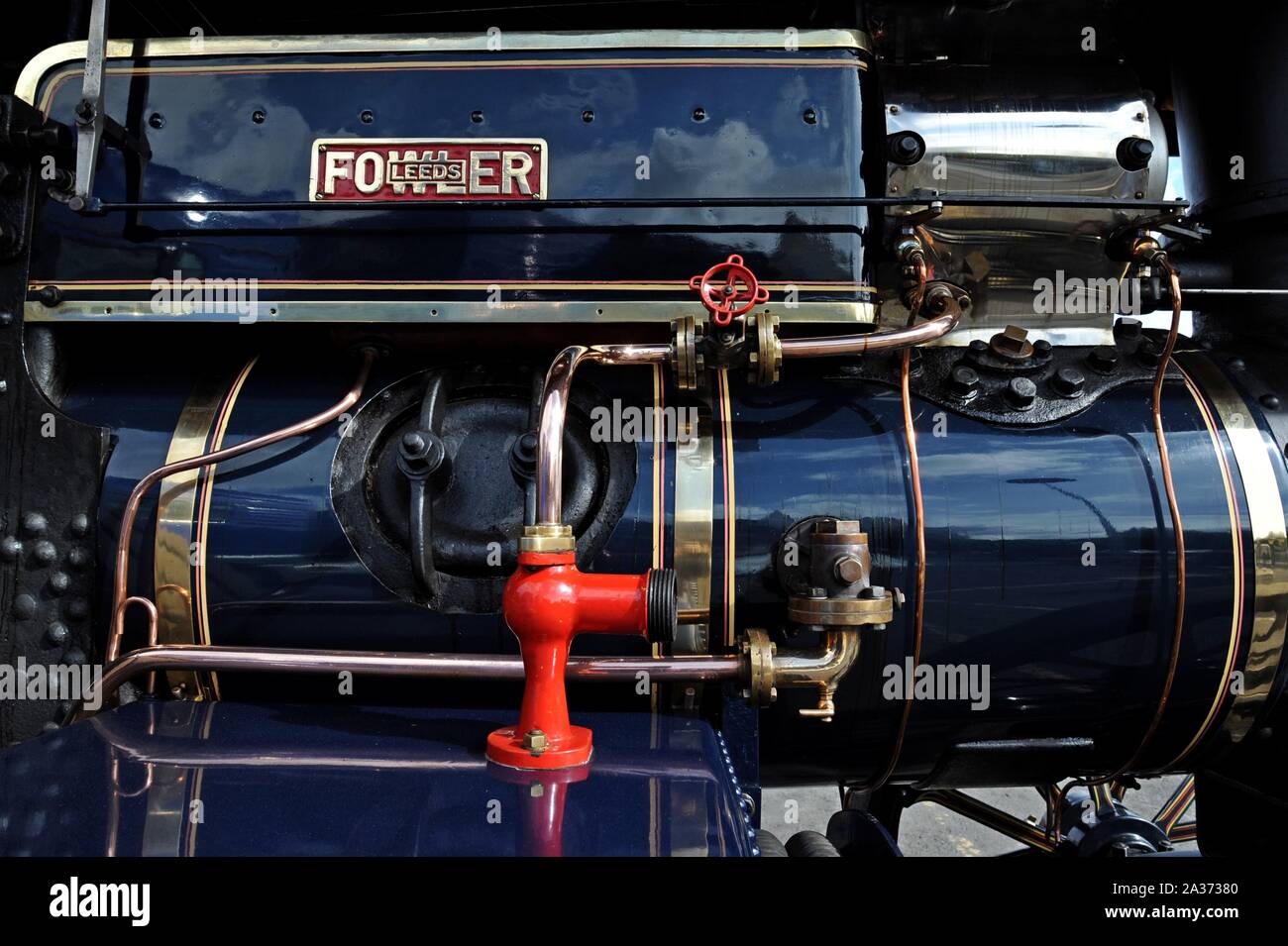 Close up of highly polished pipework and nameplate on a Fowler Showmans ...