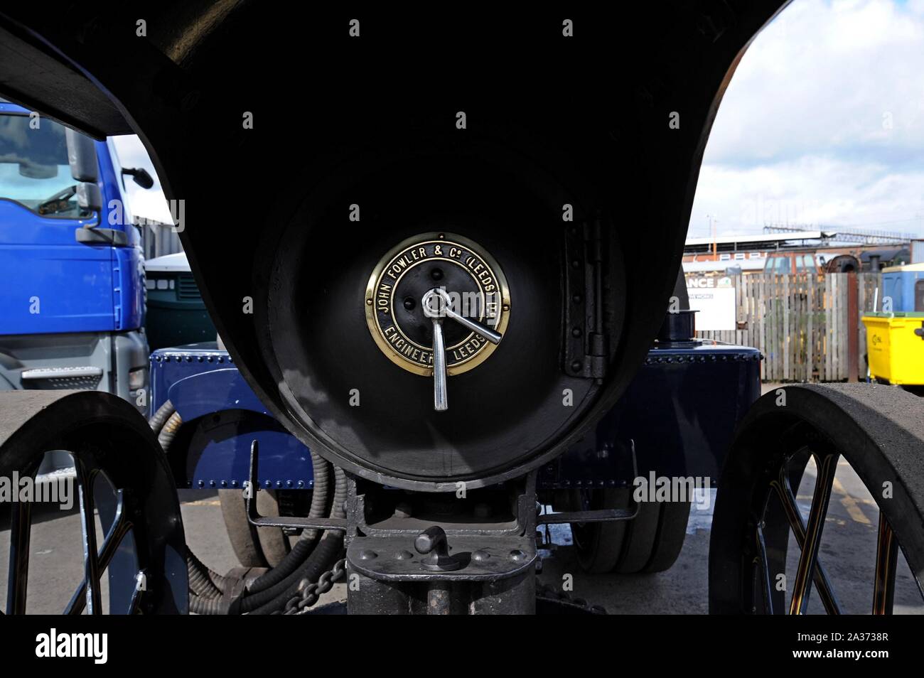 Close up of the nameplate on a Fowler Showman's traction engine on ...