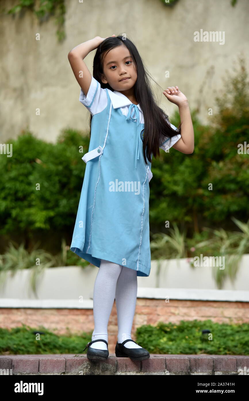 Posing Young Filipina Student Child Wearing School Uniform Stock Photo ...