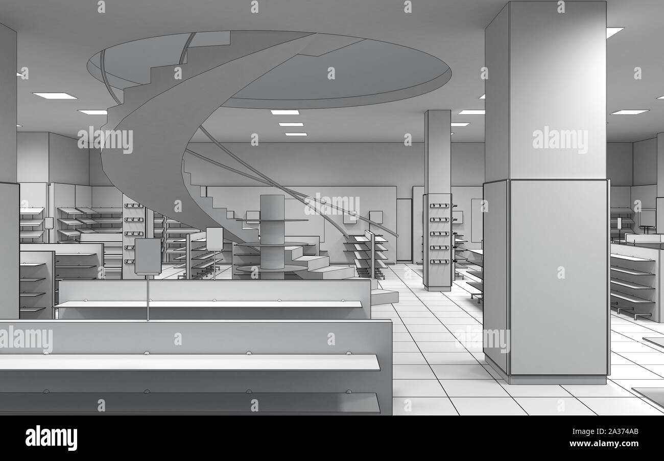 shopping mall, interior visualization, 3D illustration Stock Photo - Alamy