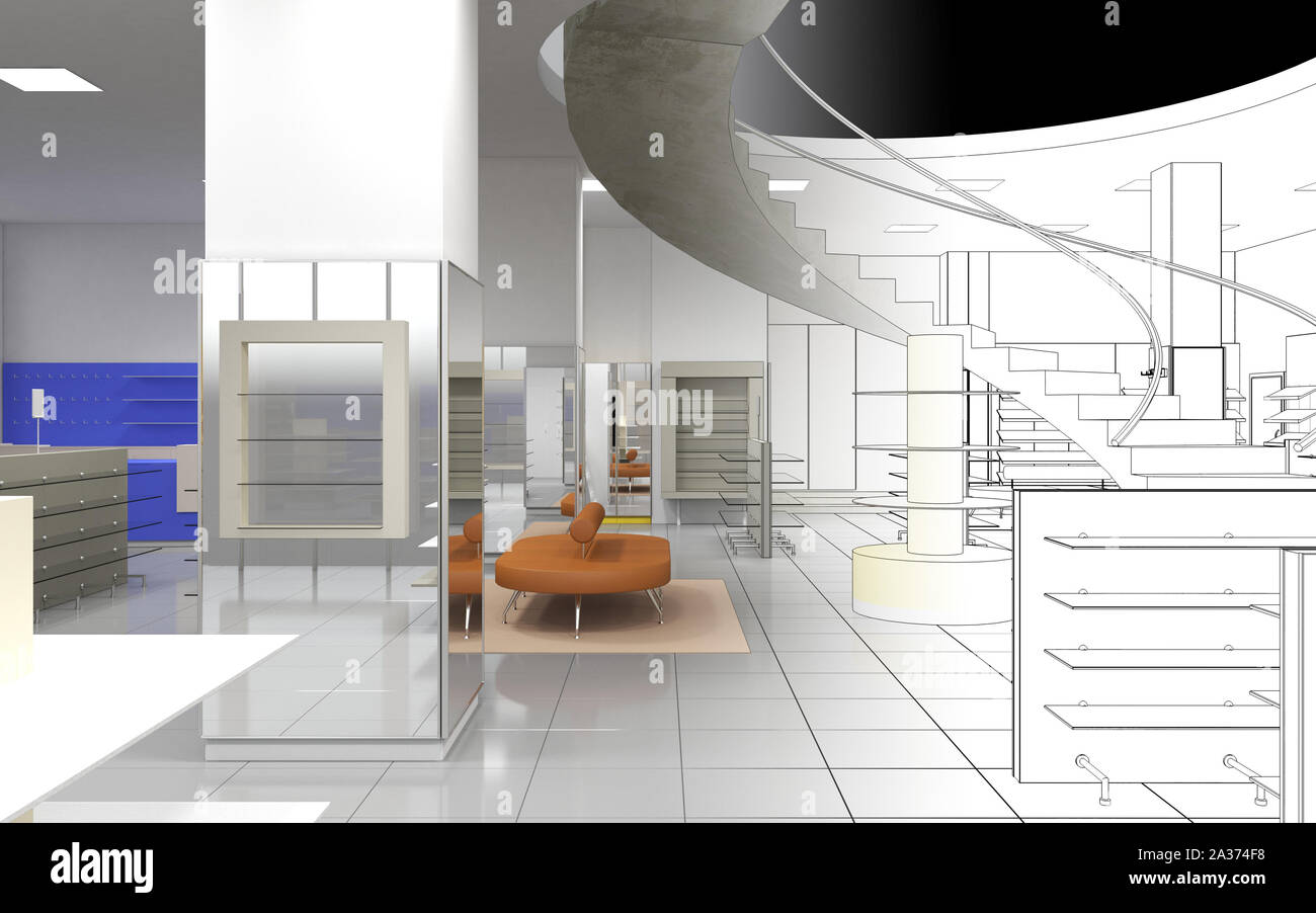 shopping mall, interior visualization, 3D illustration Stock Photo - Alamy