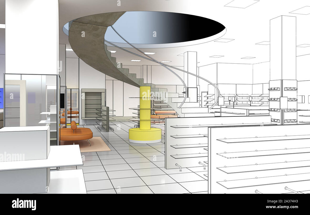 shopping mall, interior visualization, 3D illustration Stock Photo - Alamy