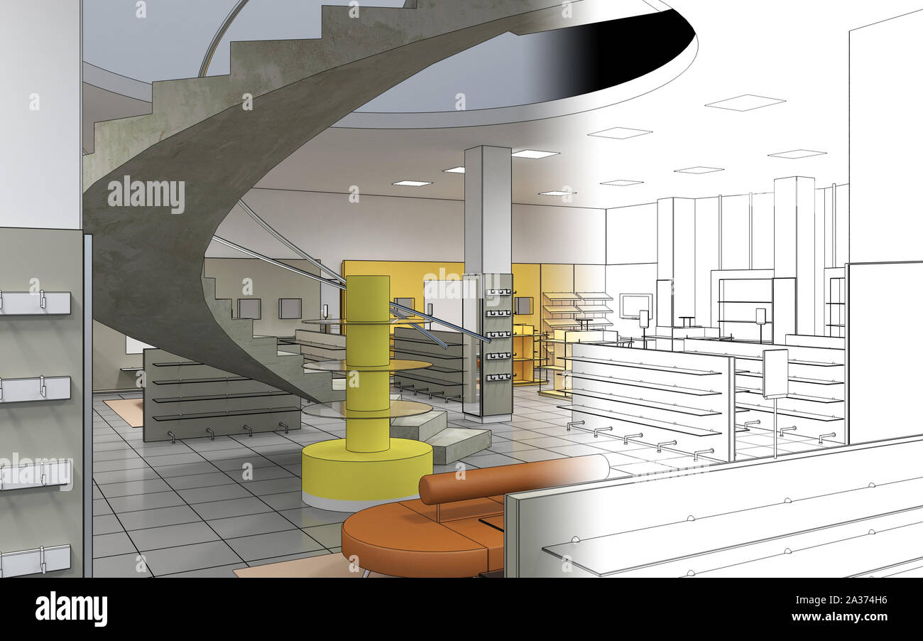 shopping mall, interior visualization, 3D illustration Stock Photo - Alamy