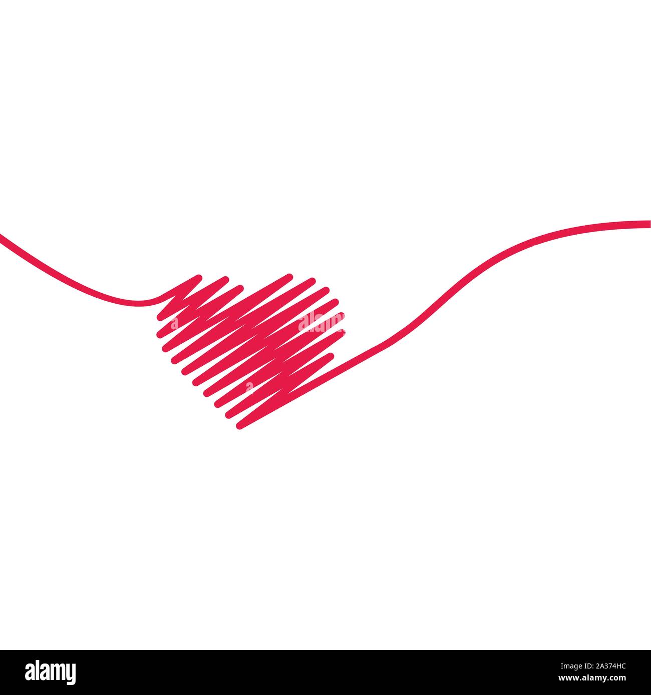 Hand painted red heart. One line. Hand drawing of heart doodle by ...