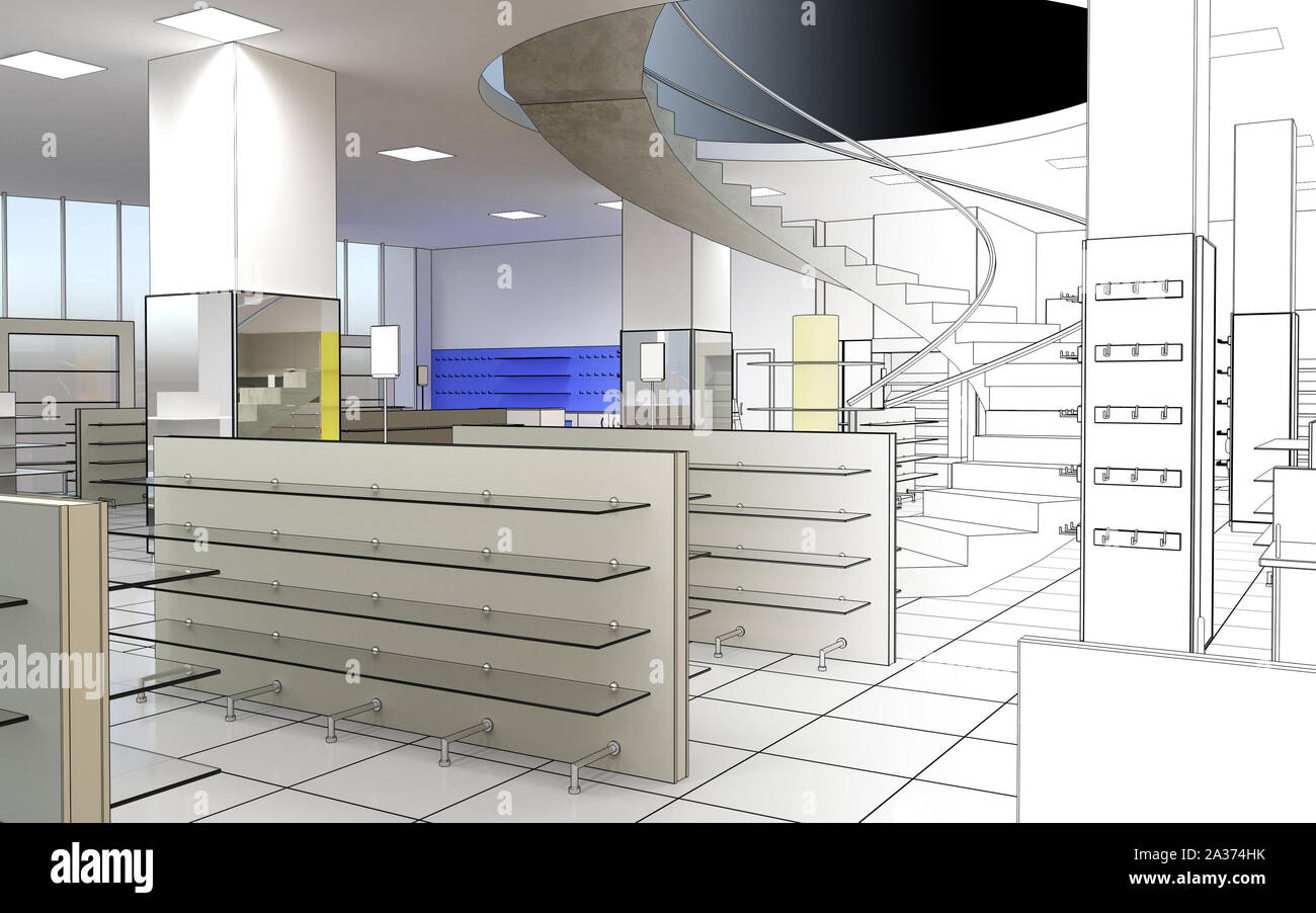 shopping mall, interior visualization, 3D illustration Stock Photo - Alamy