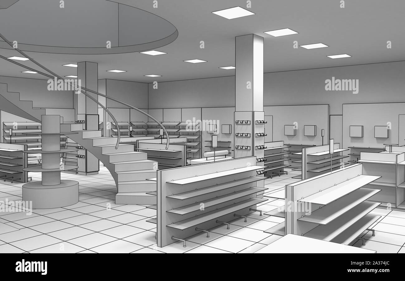 shopping mall, interior visualization, 3D illustration Stock Photo - Alamy