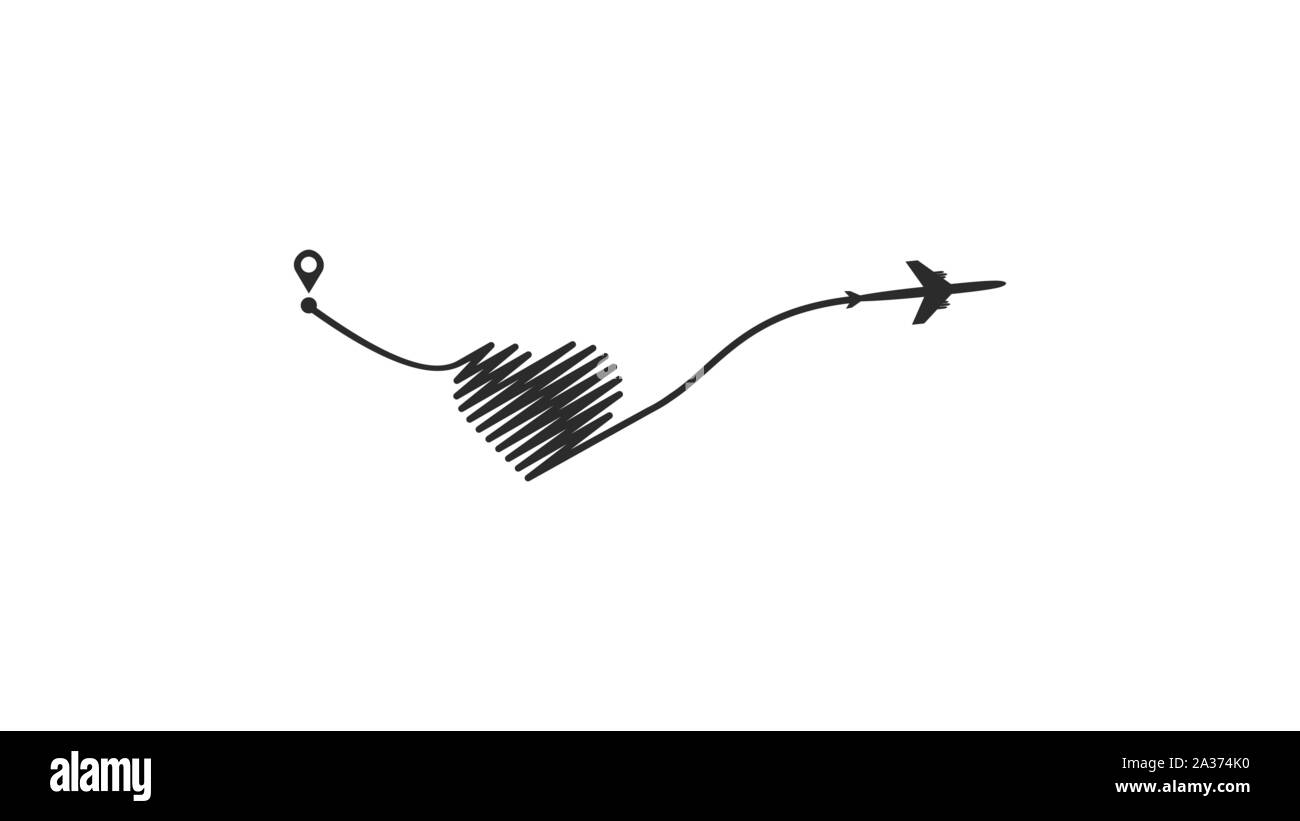 Plane and its track as a sign of infinity and heart on white background ...