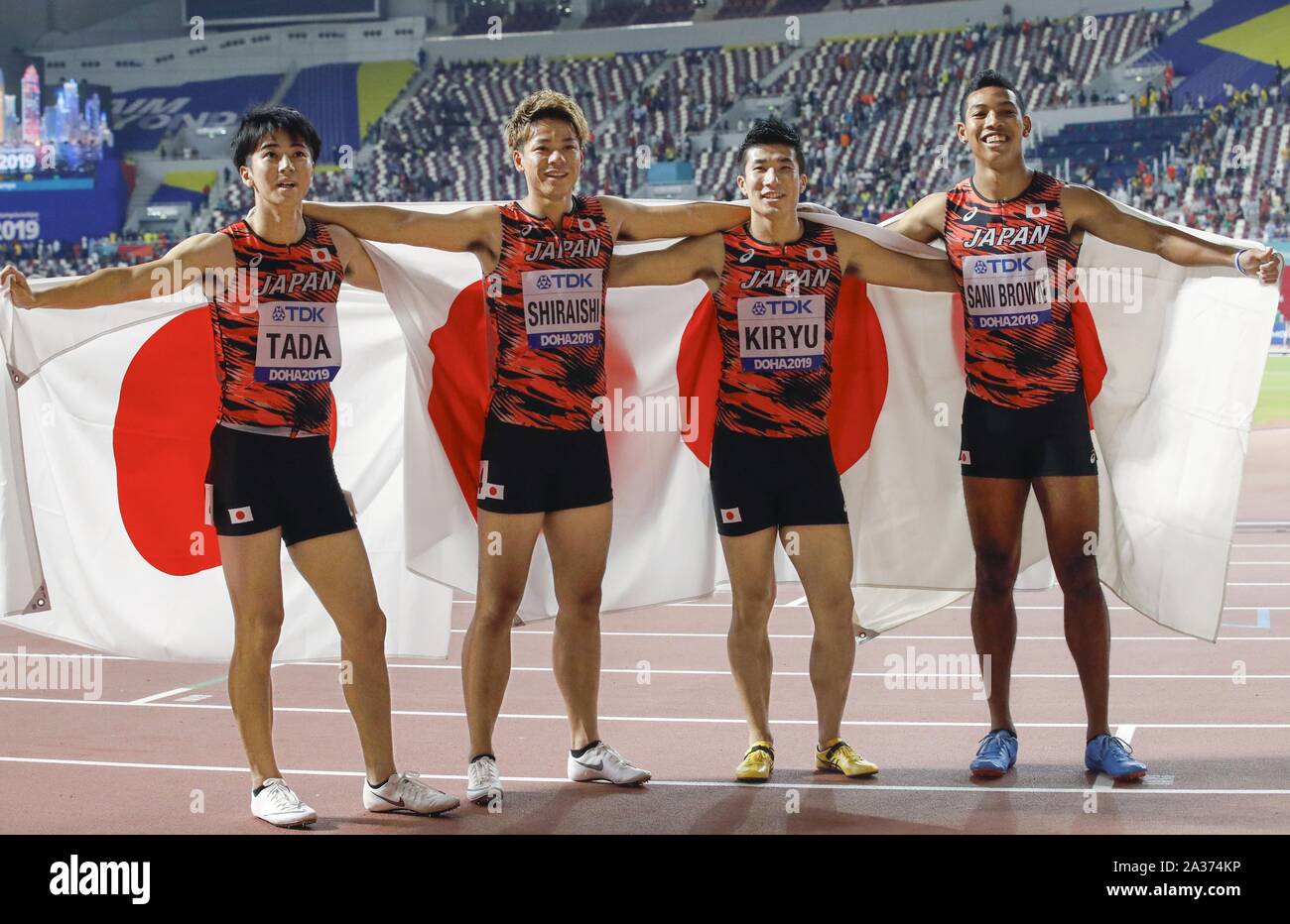 The Japanese men's 4x100-meter relay team of (from L) Shuhei Tada ...
