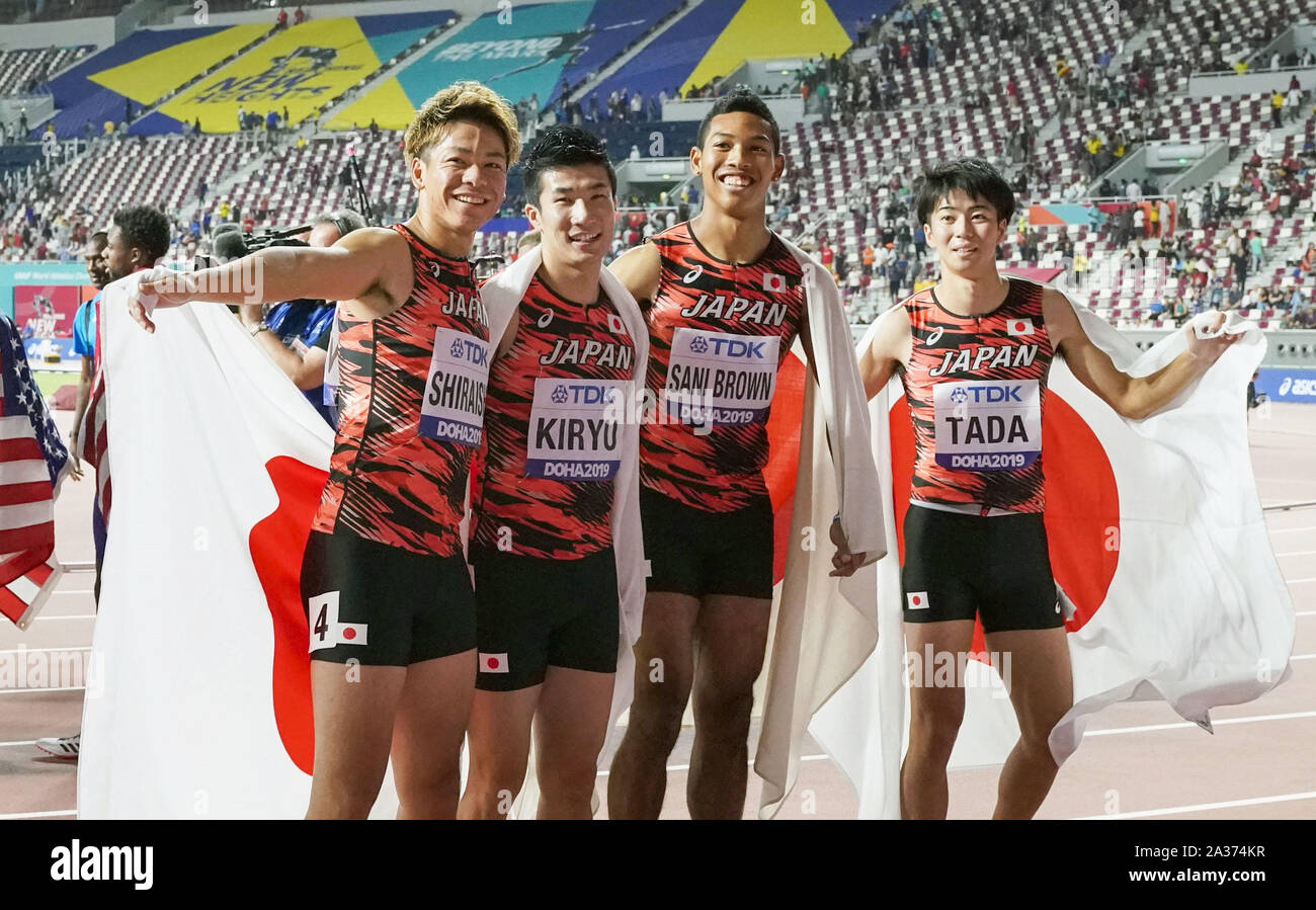 The Japanese men's 4x100-meter relay team of (from L) Kirara Shiraishi ...