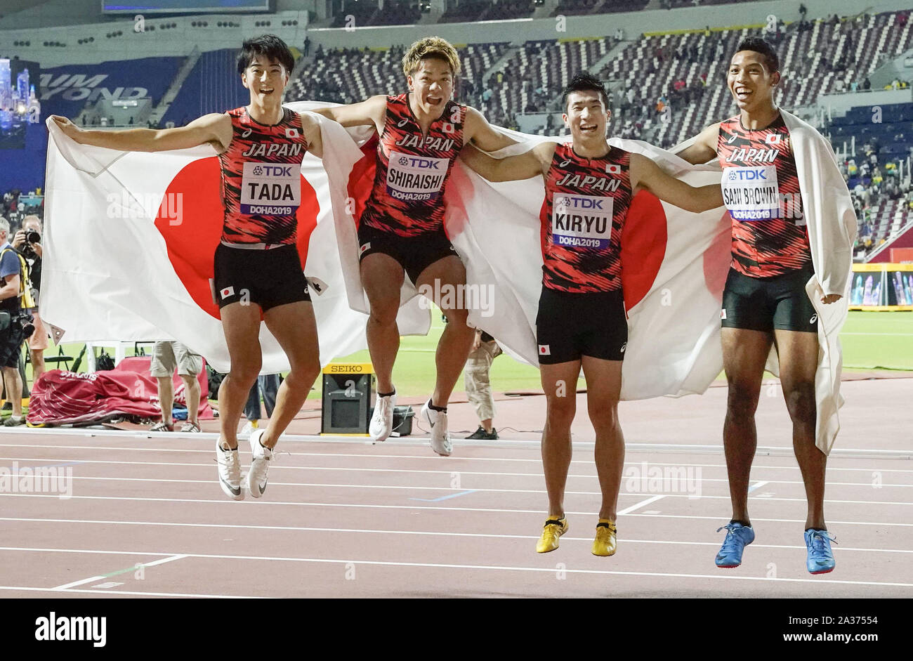 The Japanese men's 4x100-meter relay team of (from L) Shuhei Tada ...