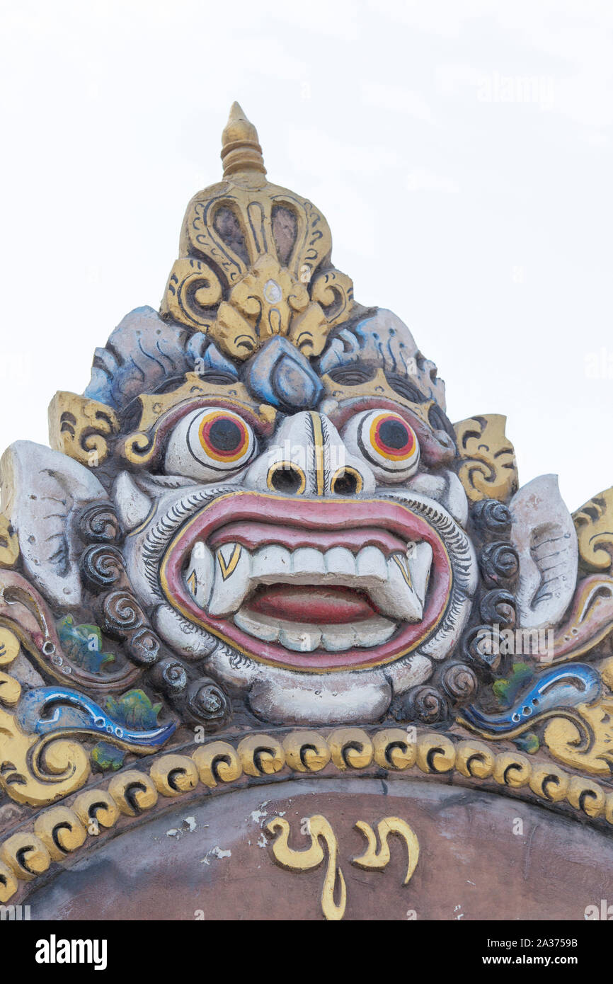 Bali, Indonesia - August 08, 2016: a typical Balinese statue close up ...