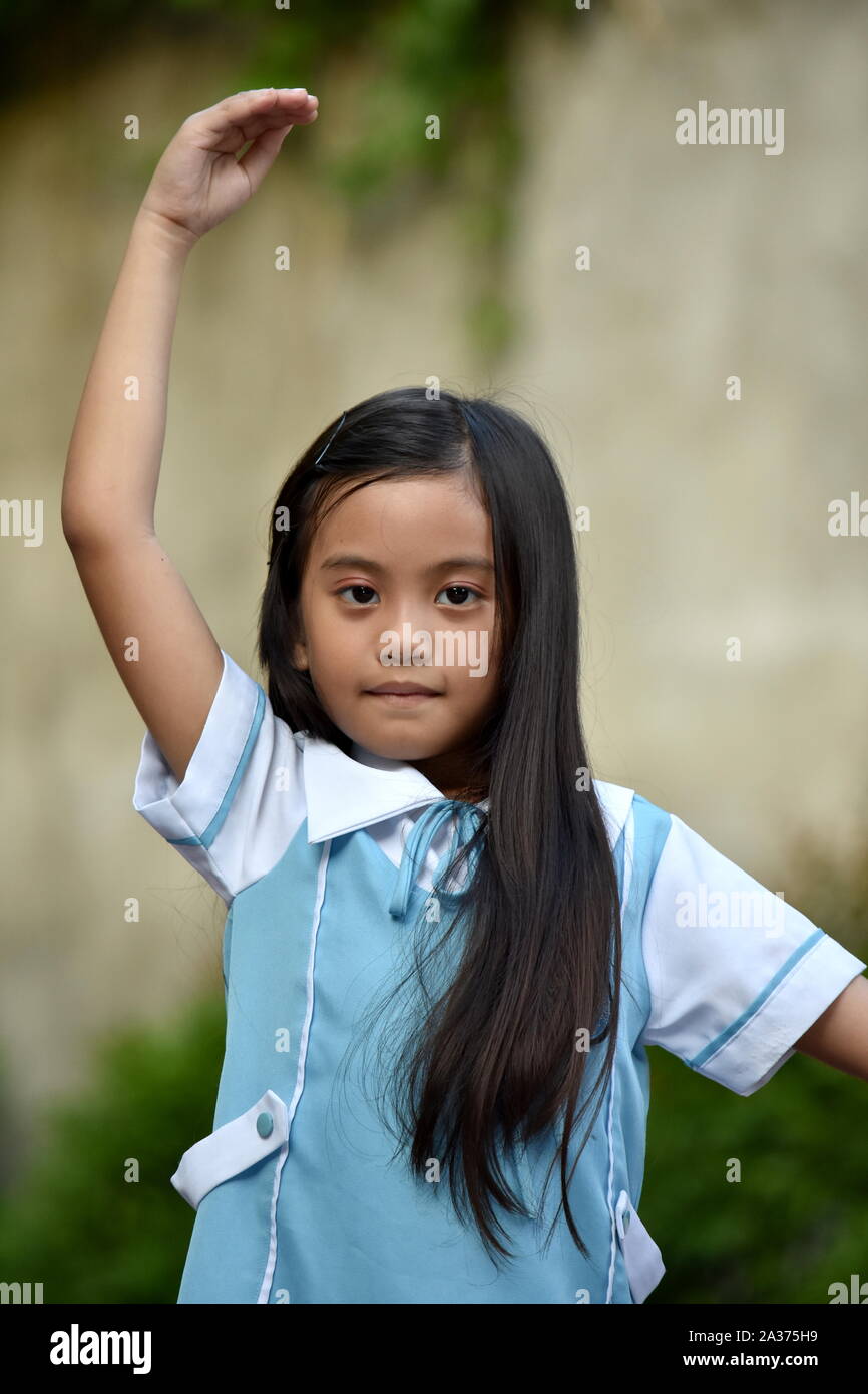 Dancing Pretty Asian Child Girl Student Wearing School Uniform Stock ...
