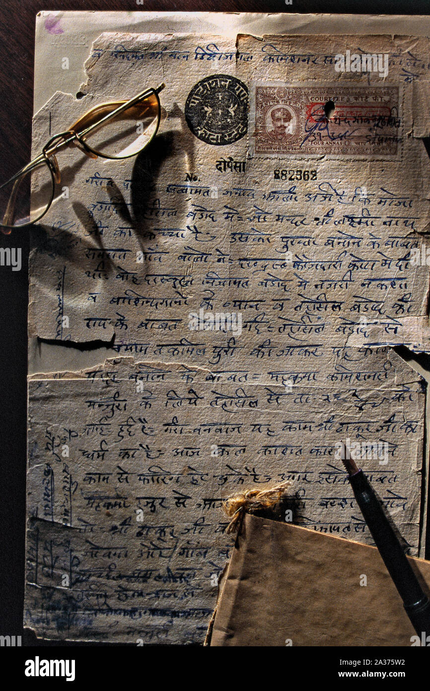 handwritten legal documen court fee stamp pre independence indian state ...