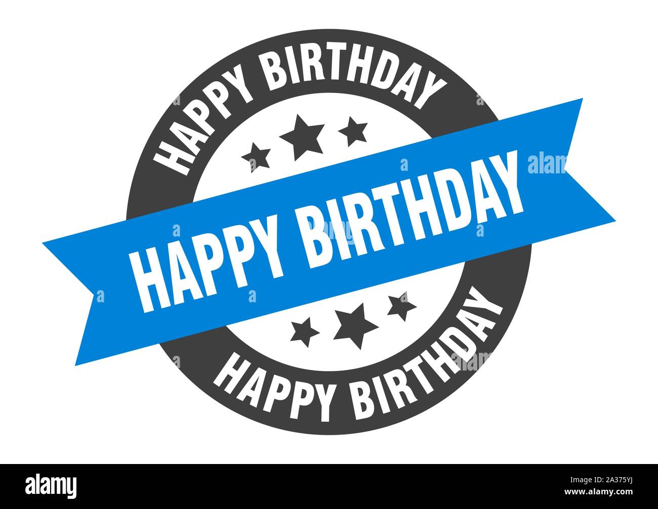 happy birthday sign. happy birthday blue-black round ribbon sticker ...