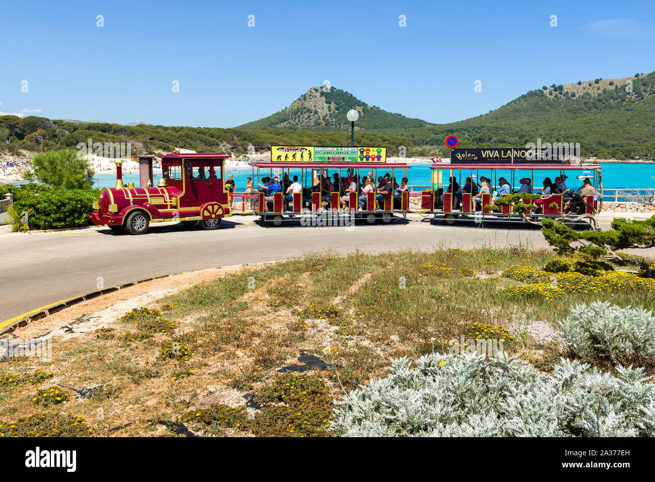Mallorca, Spain - May 10, 2019: A typical mini train with tourists ...