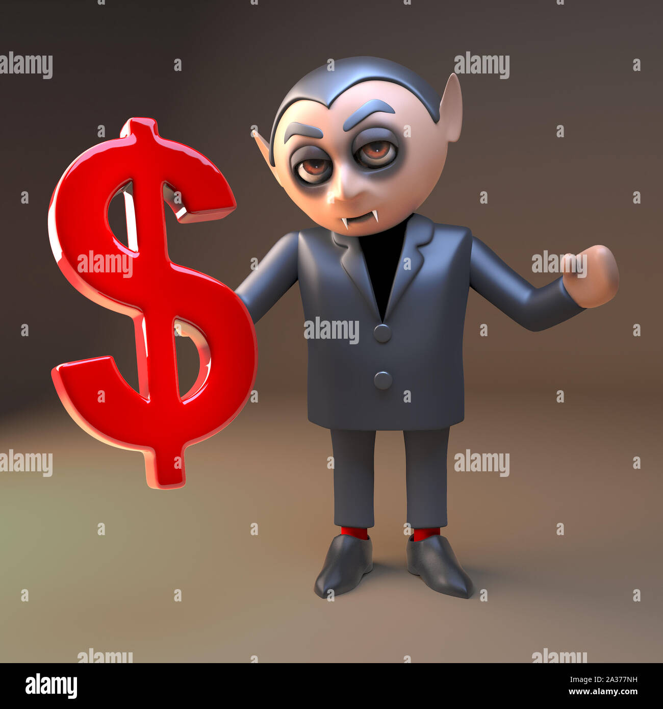 Cartoon 3d vampire dracula character holding a US Dollar currency ...