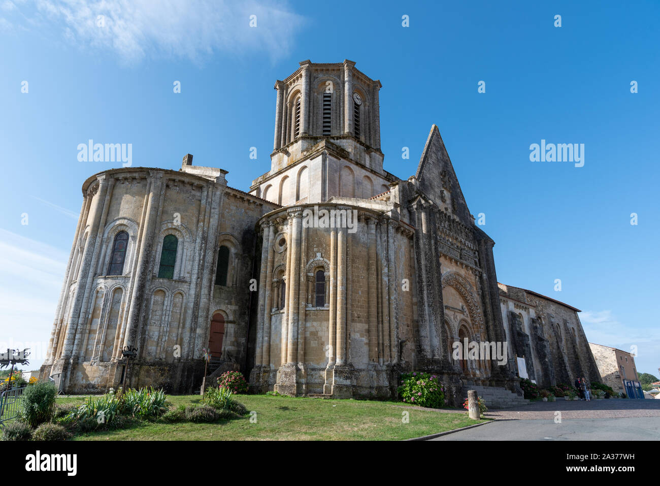The medieval small city of Vouvant in the Vendee region of France Stock ...