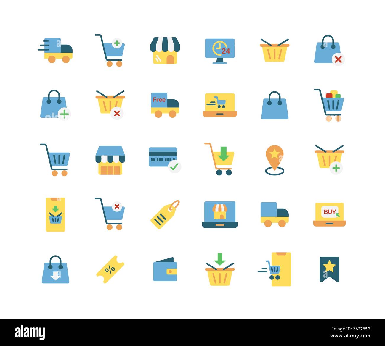Online Shopping flat icon set. Vector and Illustration Stock Vector ...
