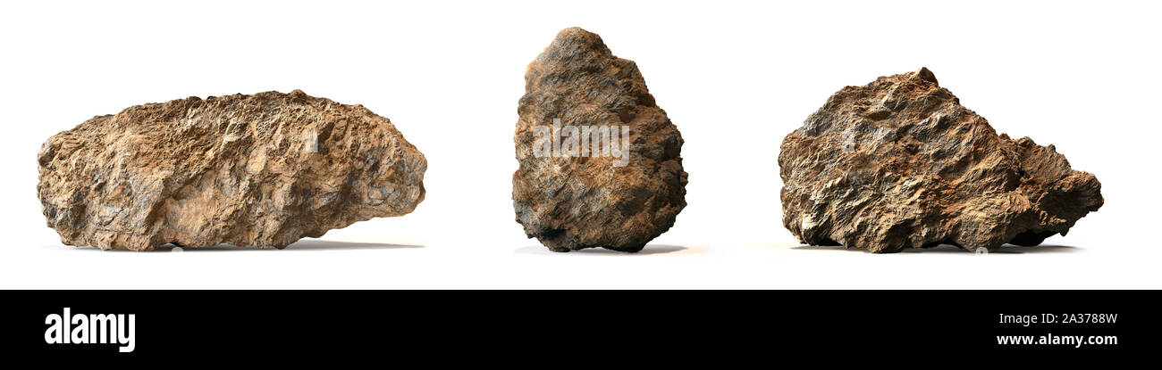 natural brown rocks isolated with shadow on white background Stock ...