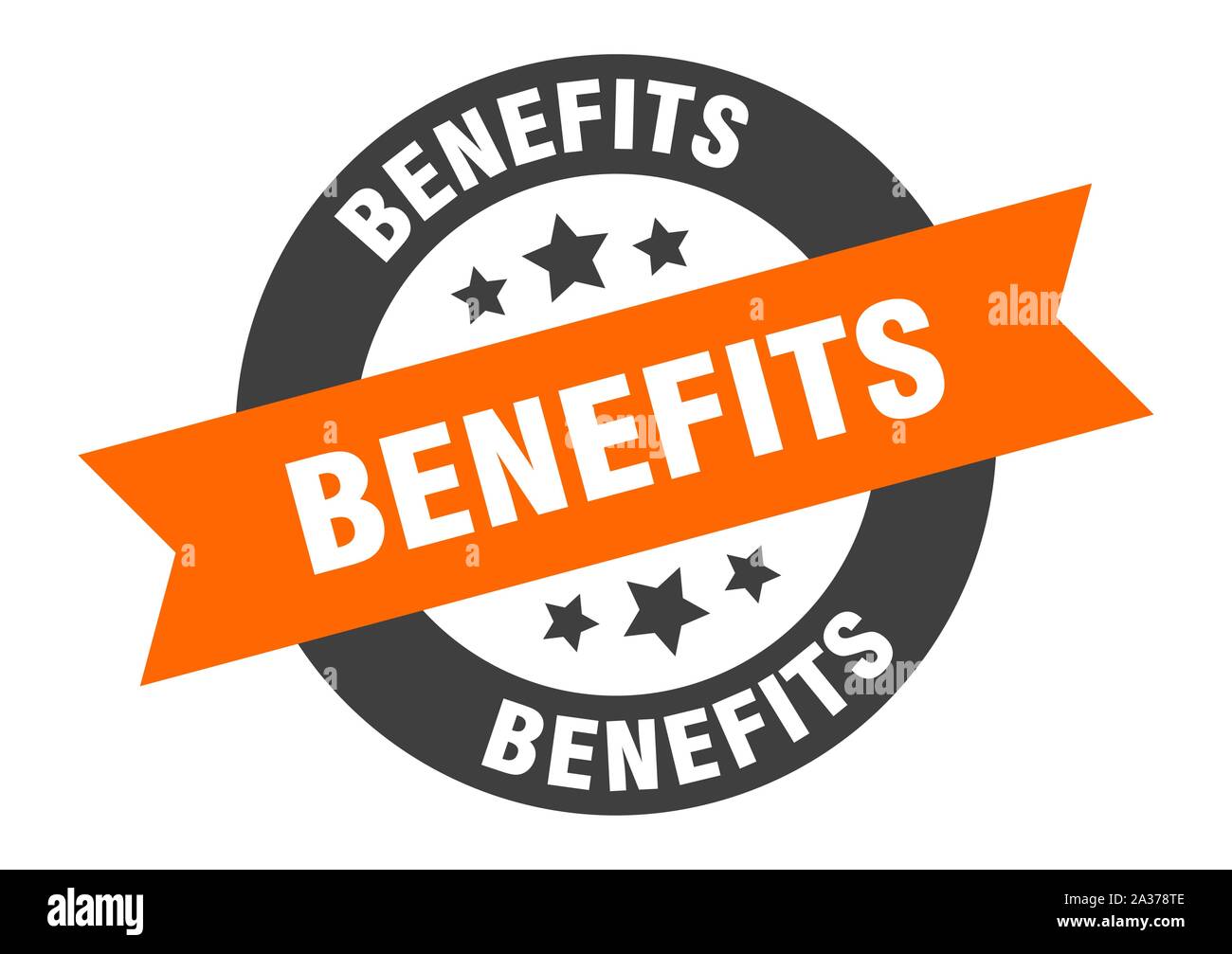 benefits sign. benefits orange-black round ribbon sticker Stock Vector ...