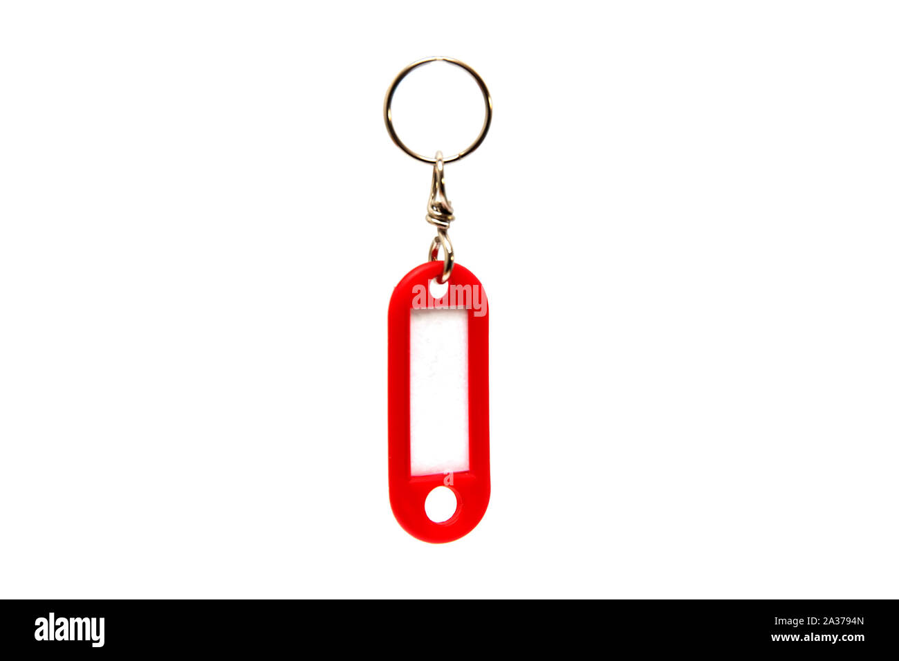 Red key chain with name tag isolated on the white background Stock ...
