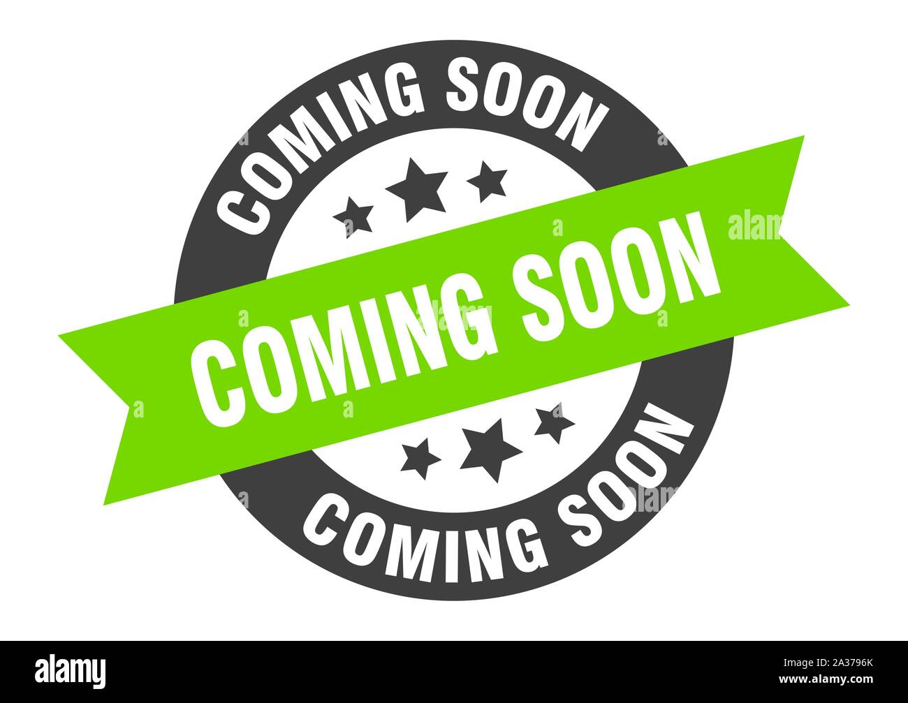 coming soon sign. coming soon black-green round ribbon sticker Stock ...