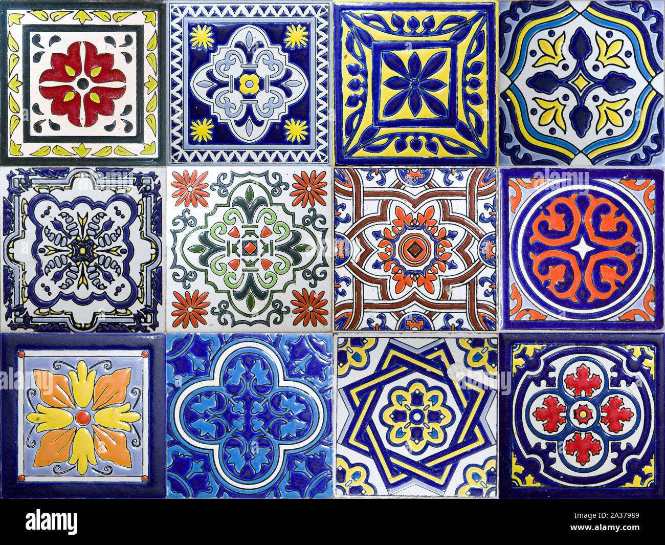 Set of colorful traditional ceramic tiles from Cartagena, Colombia ...