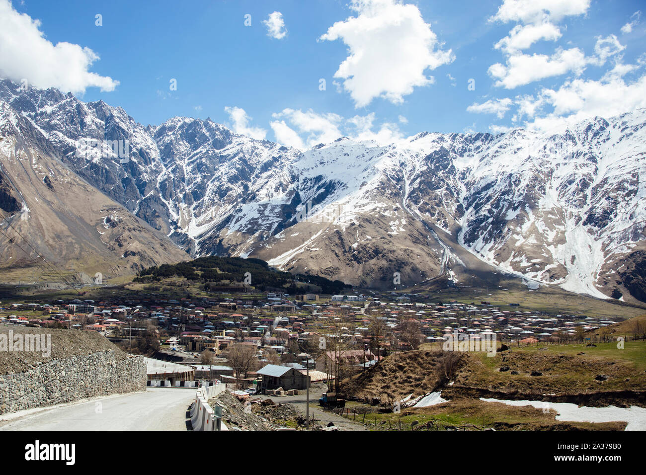 View at the Stepantsminda town in Georgia Stock Photo - Alamy